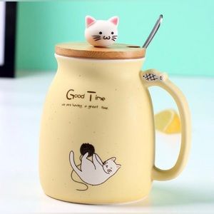 Dining | Brand New Yellow Color Super Cute Hello Kitty Cat Mug With Lid ...